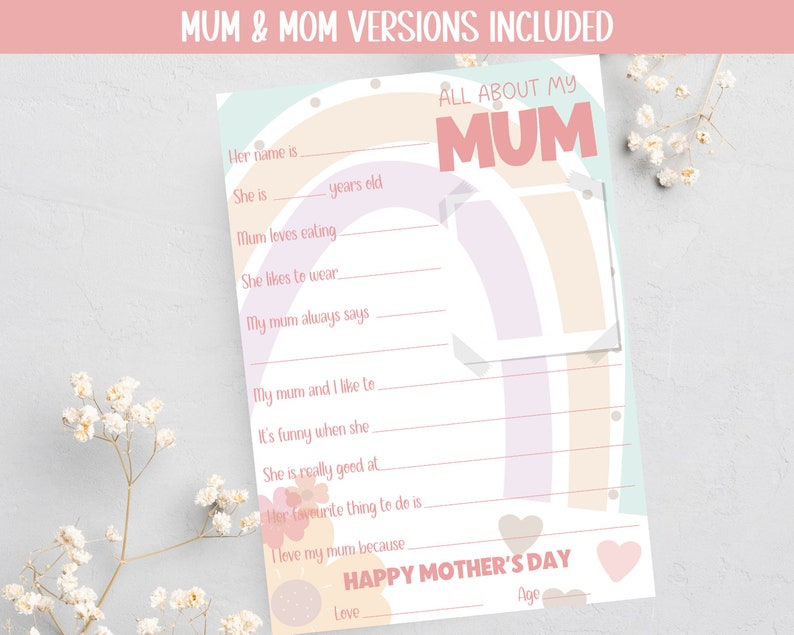 All About My Mum Printable, All About Mom, Mother's Day Gift, Mother's ...
