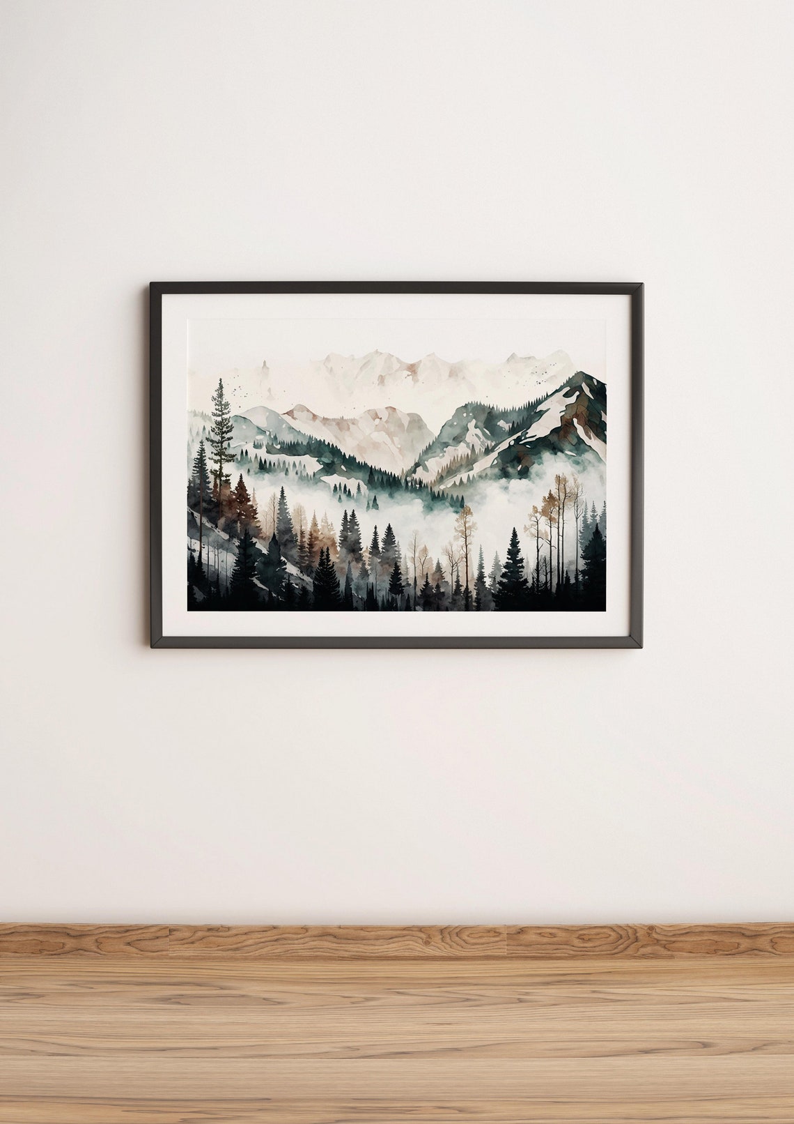 Watercolor Art, Mountain Range, Soothing Natural Landscape, Printable ...