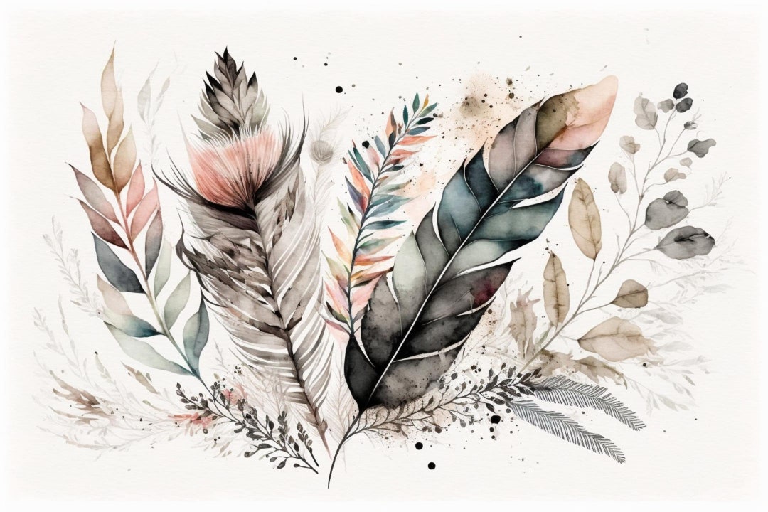 Digital Print - Feather Wall Decor, Feather Art Print, Watercolor ...