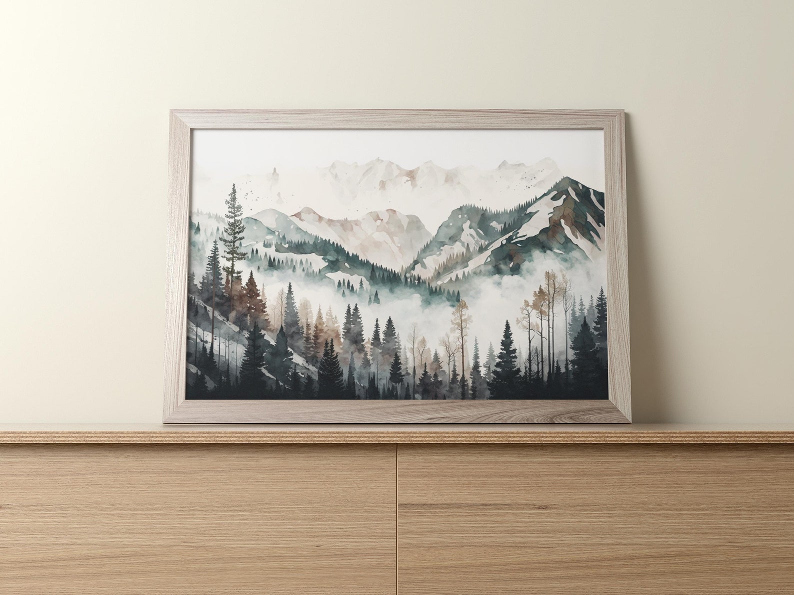 Watercolor Art, Mountain Range, Soothing Natural Landscape, Printable ...