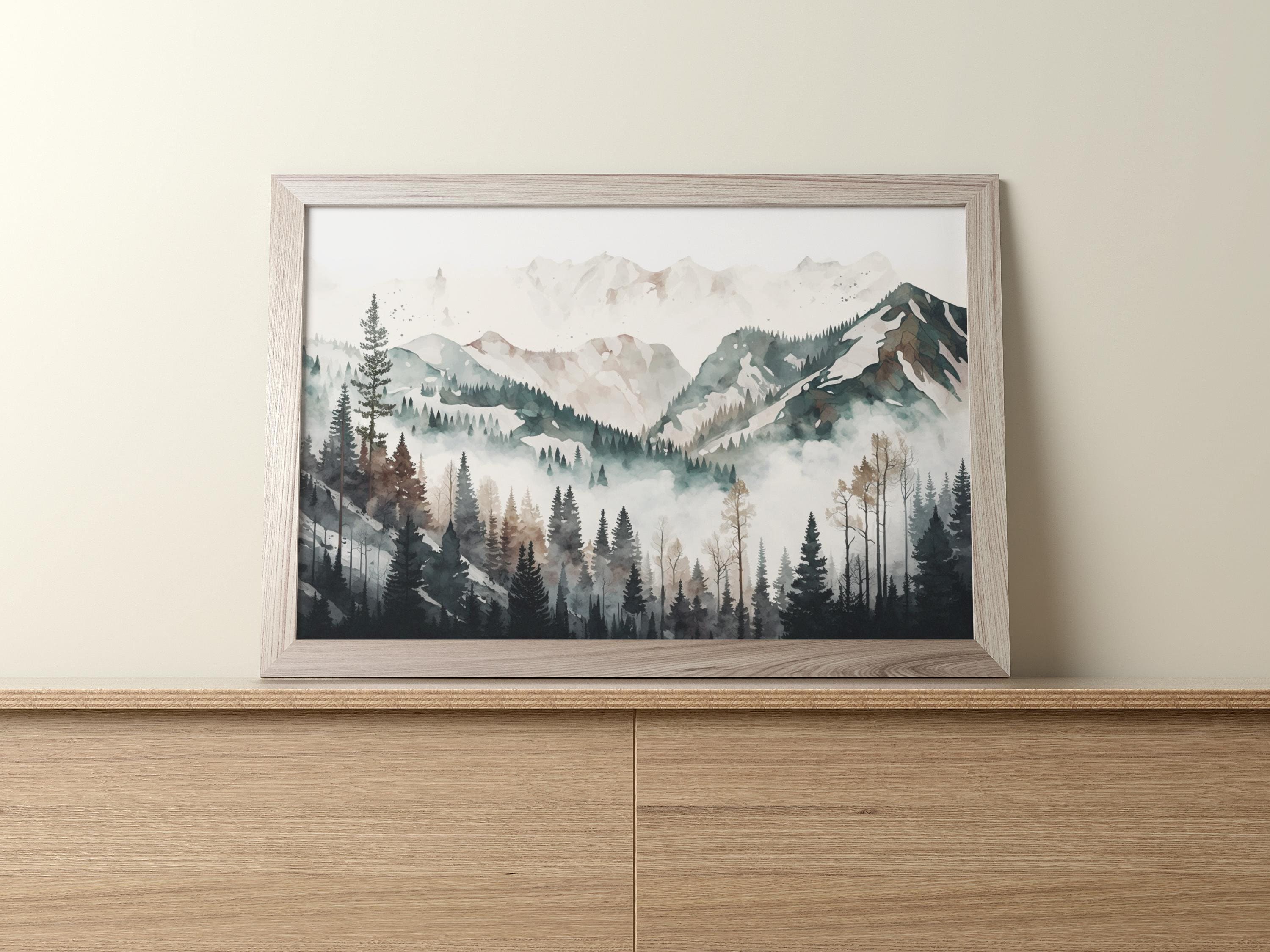 Watercolor Art, Mountain Range, Soothing Natural Landscape, Printable ...