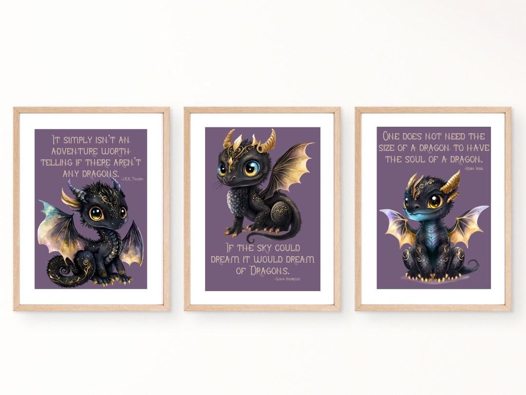 Dragons and Quotes Nursery Wall Art Printable, Baby Dragon Kids Room ...