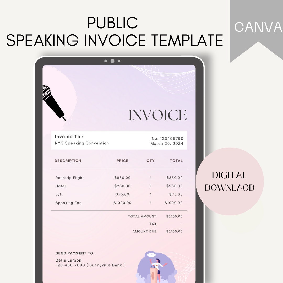 Editable Speaker Invoice Template Customizable Canva Receipt Etsy