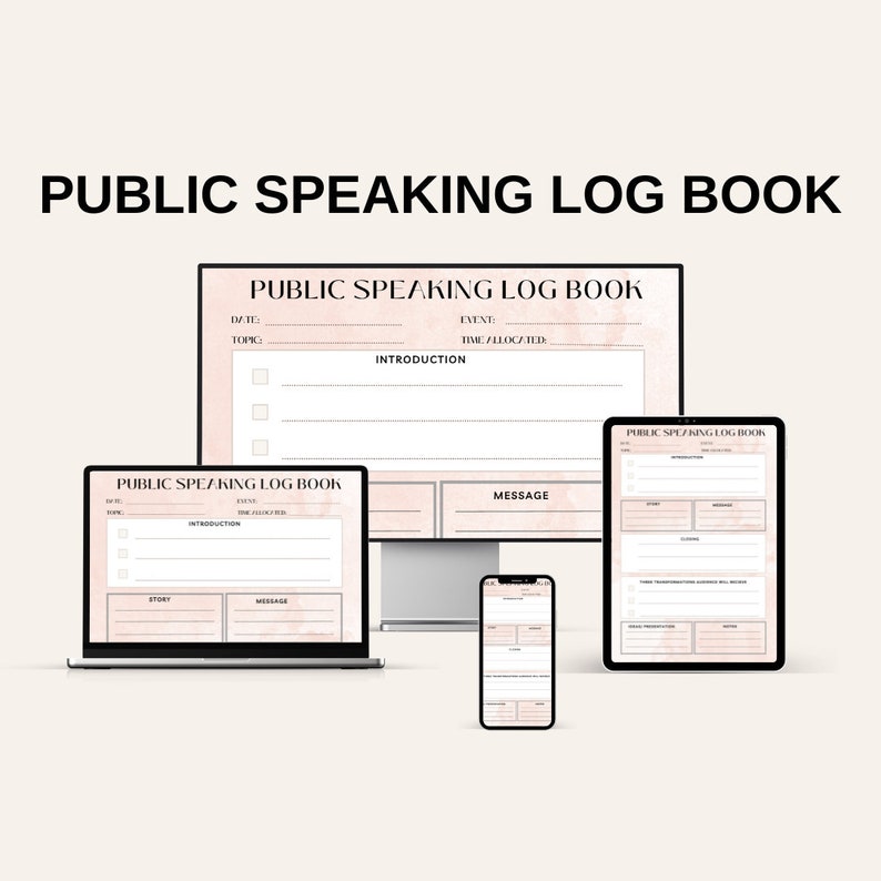 Public Speaking Log Book, Ready to Print, Instant Download, Public ...