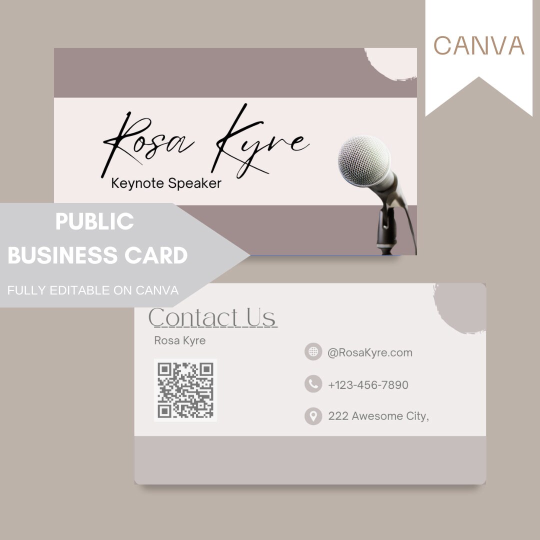 Public Speaker Business Card Template, Editable Canva Keynote Card ...
