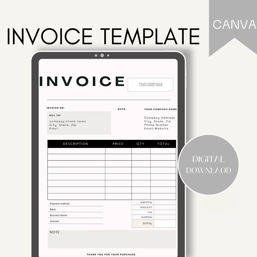 Editable Invoice Template, Printable Invoice Template for Small ...