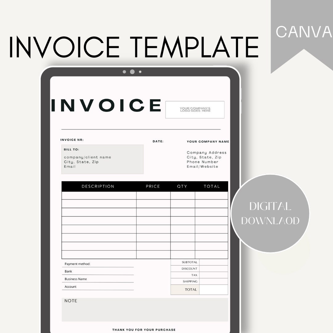 Editable Invoice Template, Printable Invoice Template for Small ...