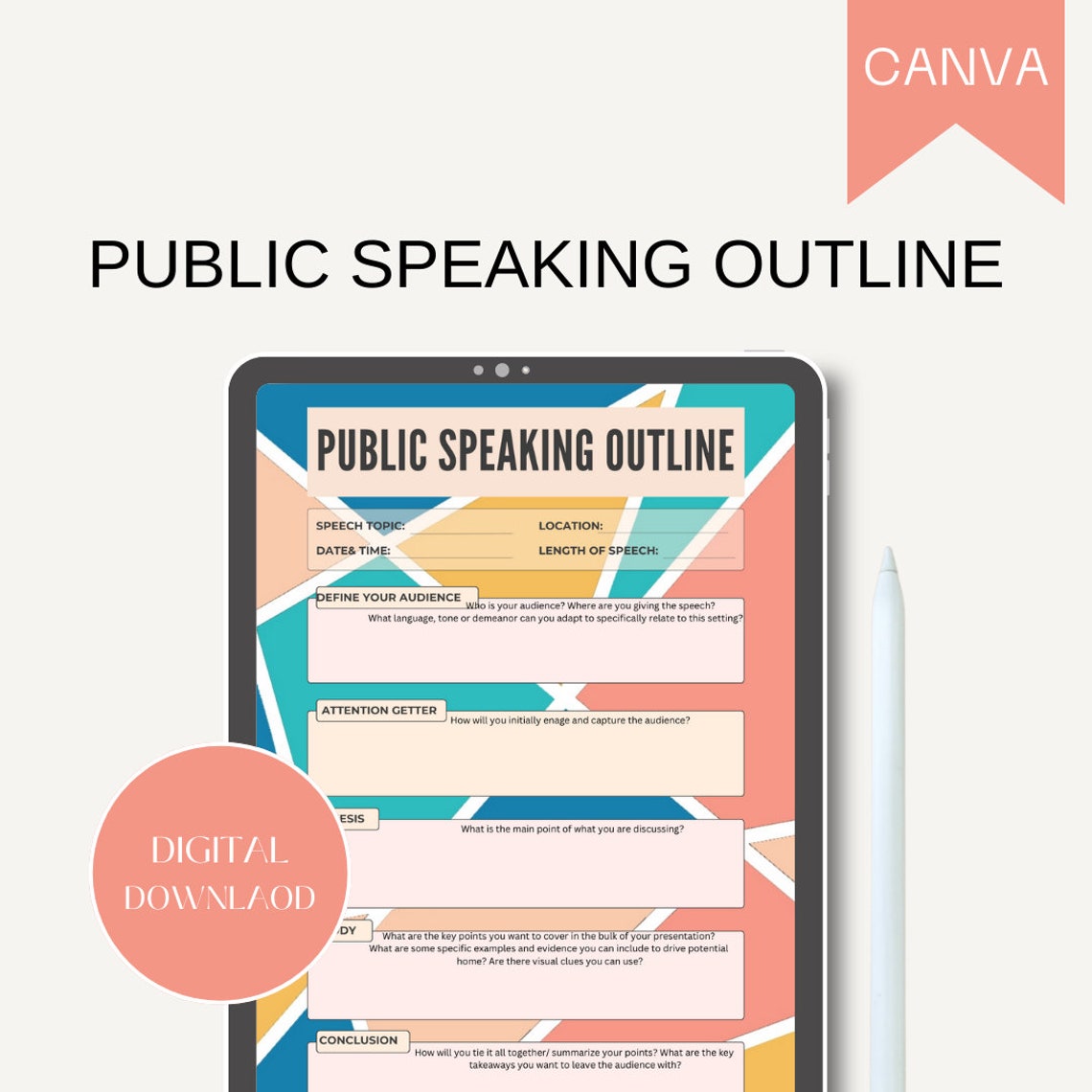 Printable Public Speaking Outline, Public Speaking Preparation ...