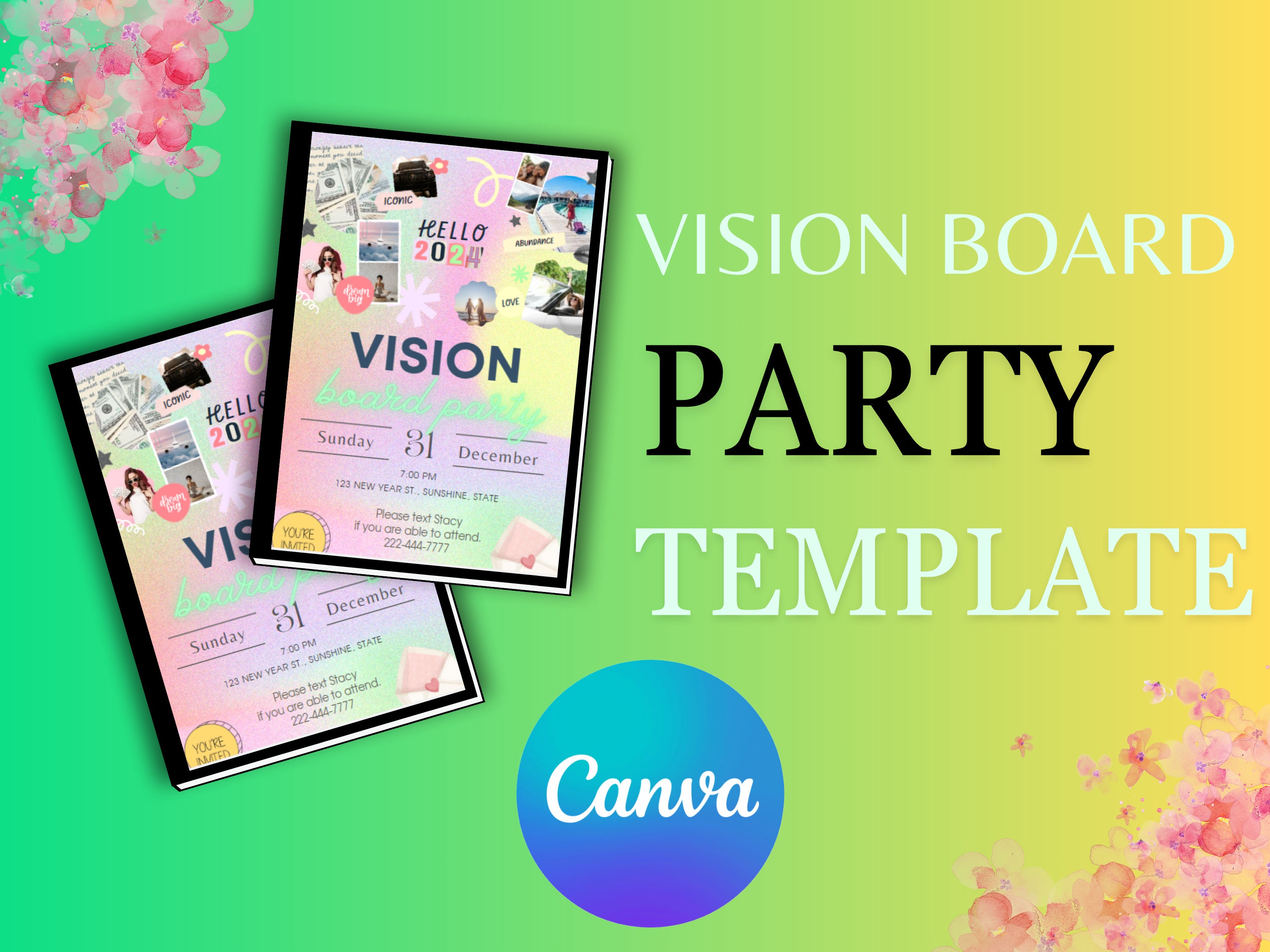 Vision Board Party Template Canva Template Manifestation Invitation ...