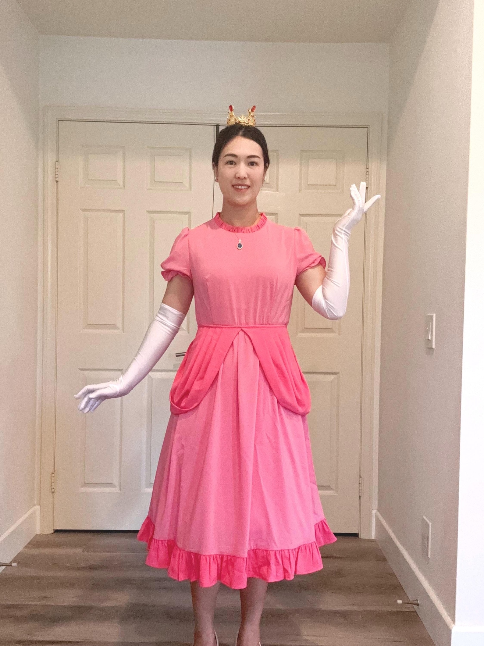 Princess Peach Women’s Pink Ruffle Hem Ruffle Neck Midi Dress - Etsy
