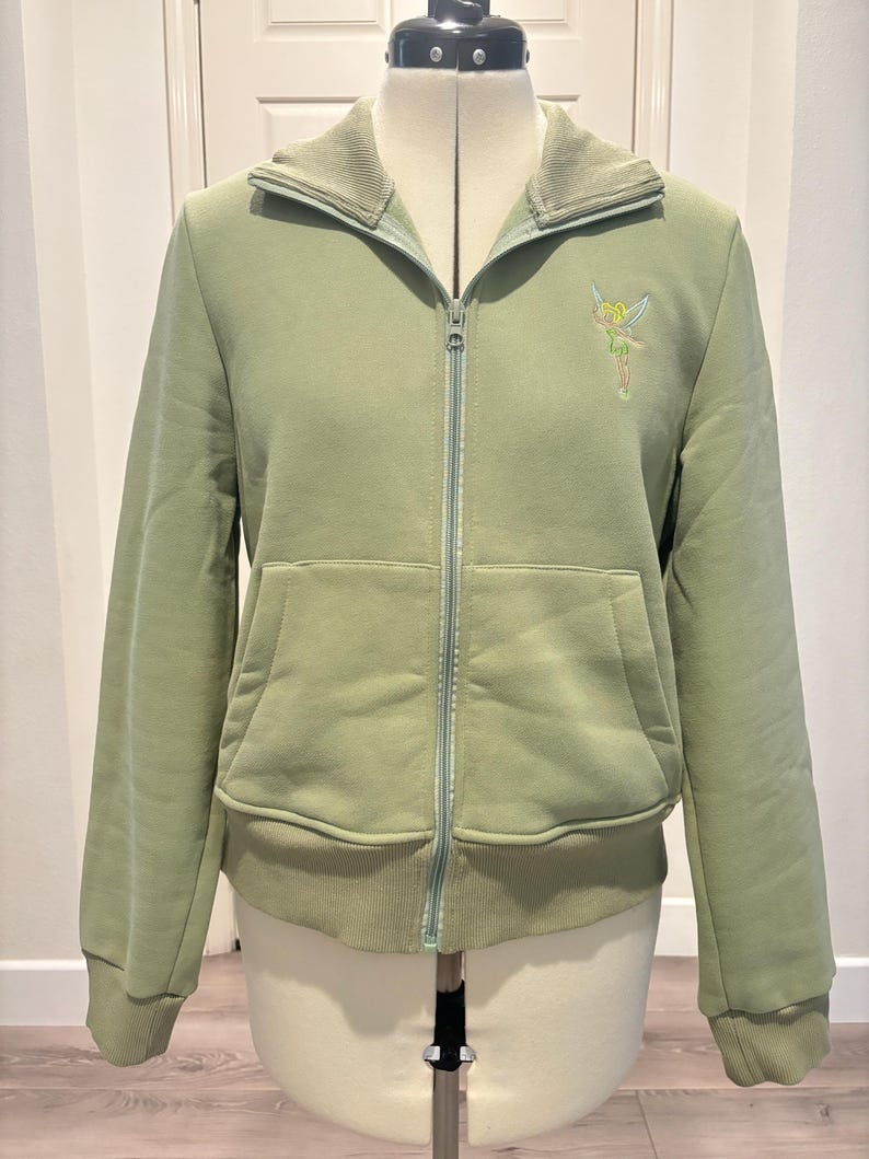 Tinkerbell Embroidery Full-zip Essential Sweatshirt Green Fall Jacket ...