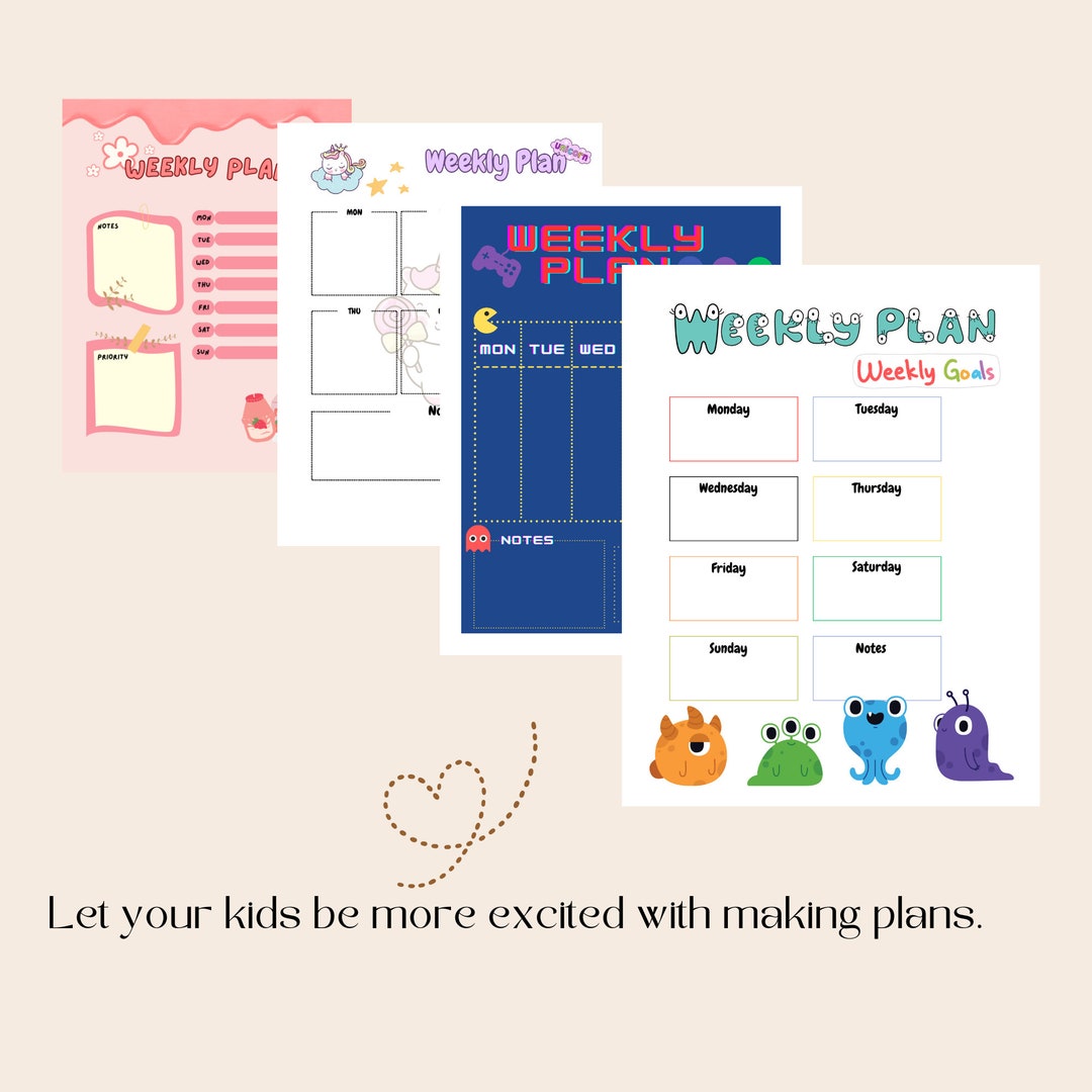 Kid Weekly Planner, Printable Planner for Kids Planner, Weekly Planner ...
