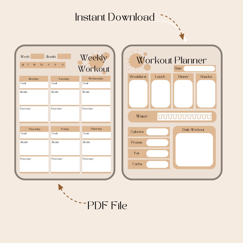 Workout Planner, Printable Fitness Planner, Meal and Weight Tracker - Etsy