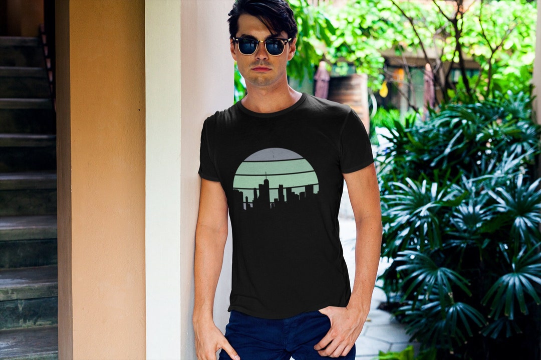Retro Cityscape T-shirt Serene Sunset Urban Vibe Casual Tee Vintage ...