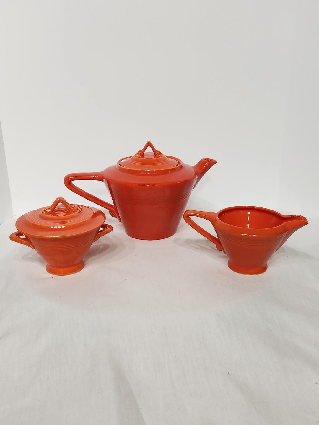Fiestaware Harlequin Radioactive Red Tangerine Orange Teapot, Sugar ...