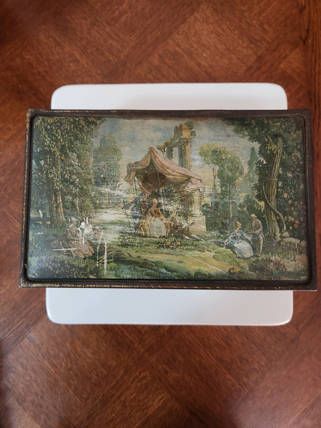 Antique Canco Tin Lithograph Box. Very Old, 19th Century Depicts 18th ...