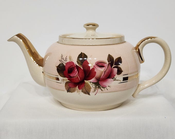 Sadler Made in England China Teapot, Pink Red Roses With Hand Painted ...