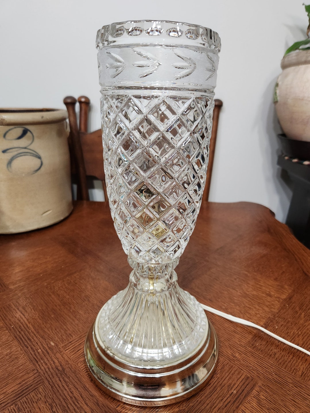 Crystal Torchiere Lamp With Bird Feet Etched Design With Metal Base ...