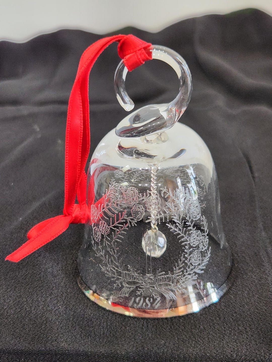 Vtg 1984 Lenox Crystal Annual Christmas Ornament Bell, Etched Wreath ...