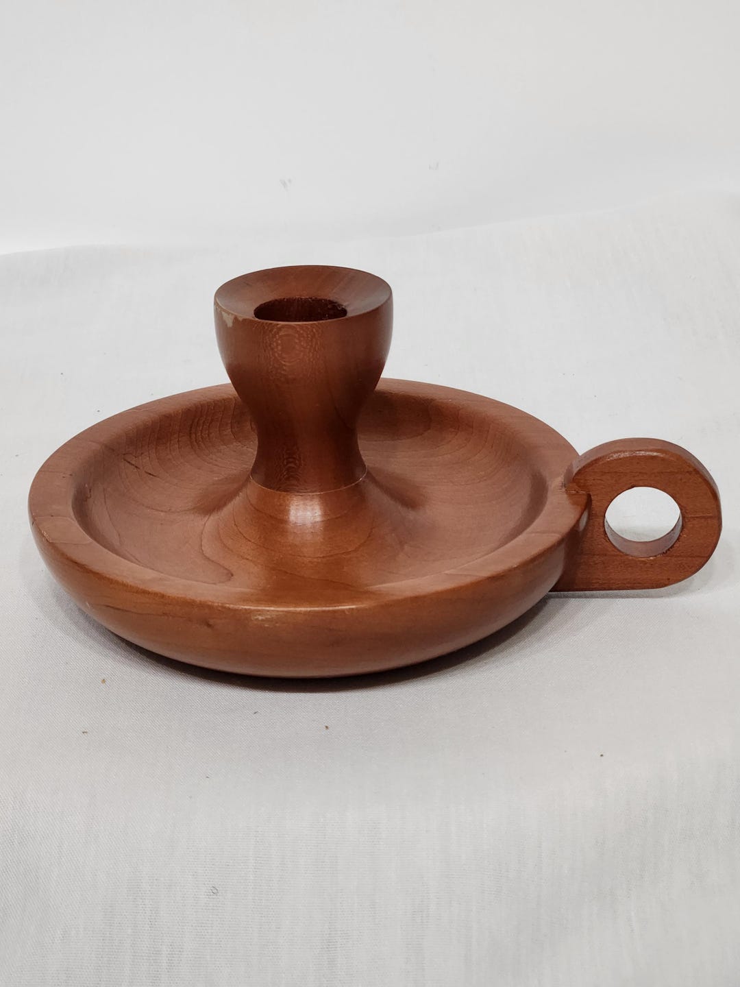 Vintage Solid Wood Candlestick Holder, Colonial Style, Green Felt on ...