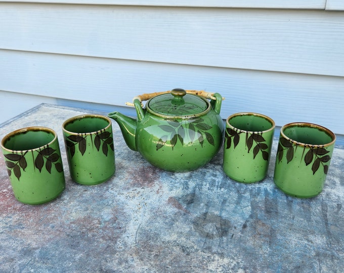 5 Pc Baifu Japanese Asian Tea Set. Green With Darker Green Bamboo ...