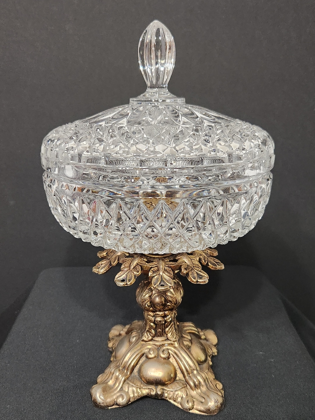 Hollywood Regency Lidded Crystal Candy Dish, Solid Brass Ornate ...