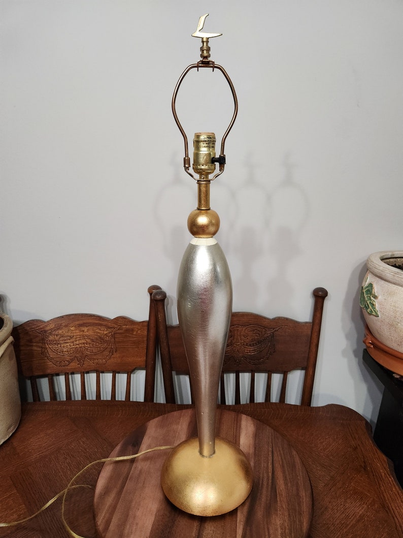 Atomic MCM Gold Silver Missile Table Lamp Art Deco Original Harp ...