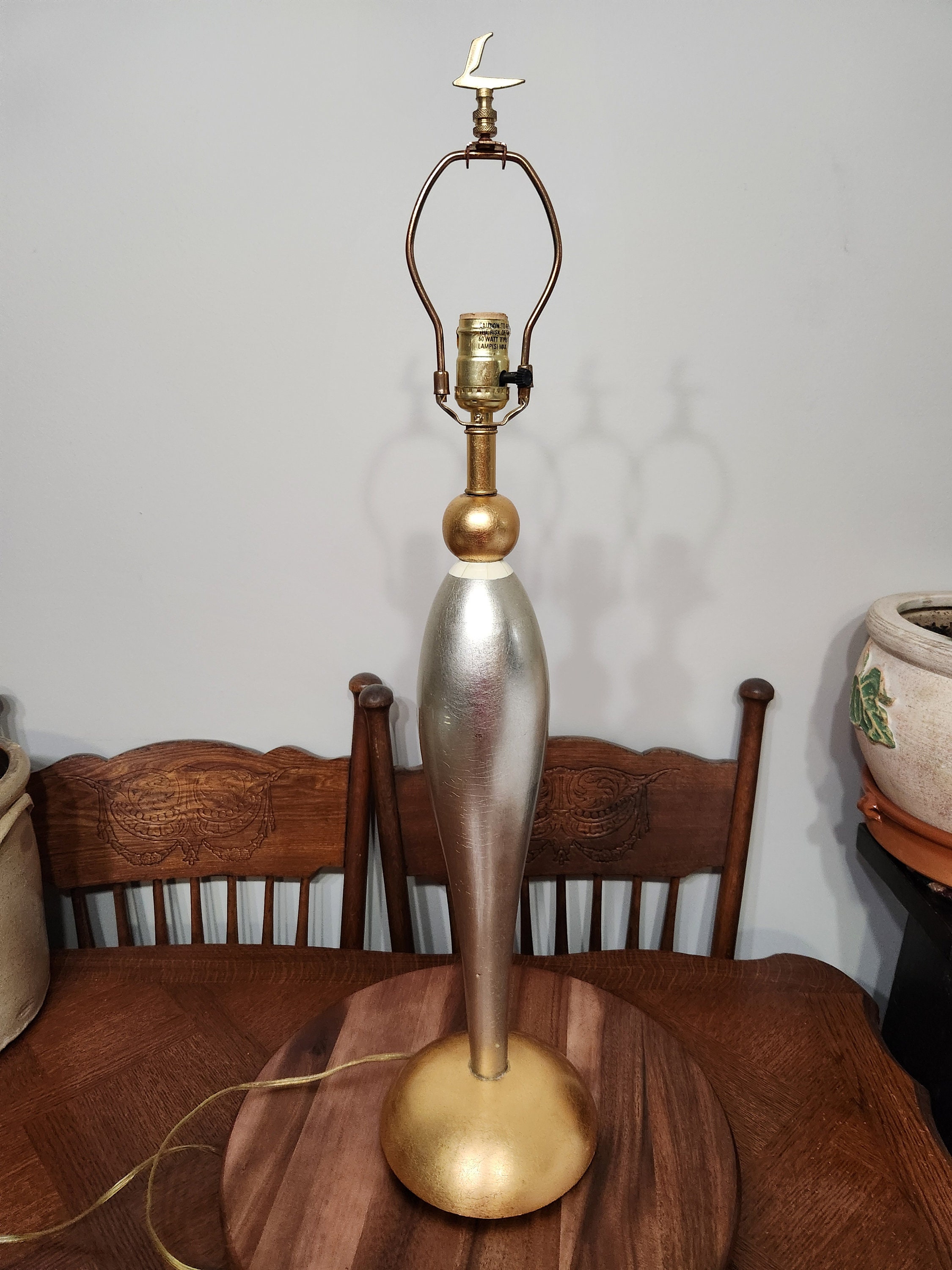 Atomic MCM Gold Silver Missile Table Lamp Art Deco Original Harp ...