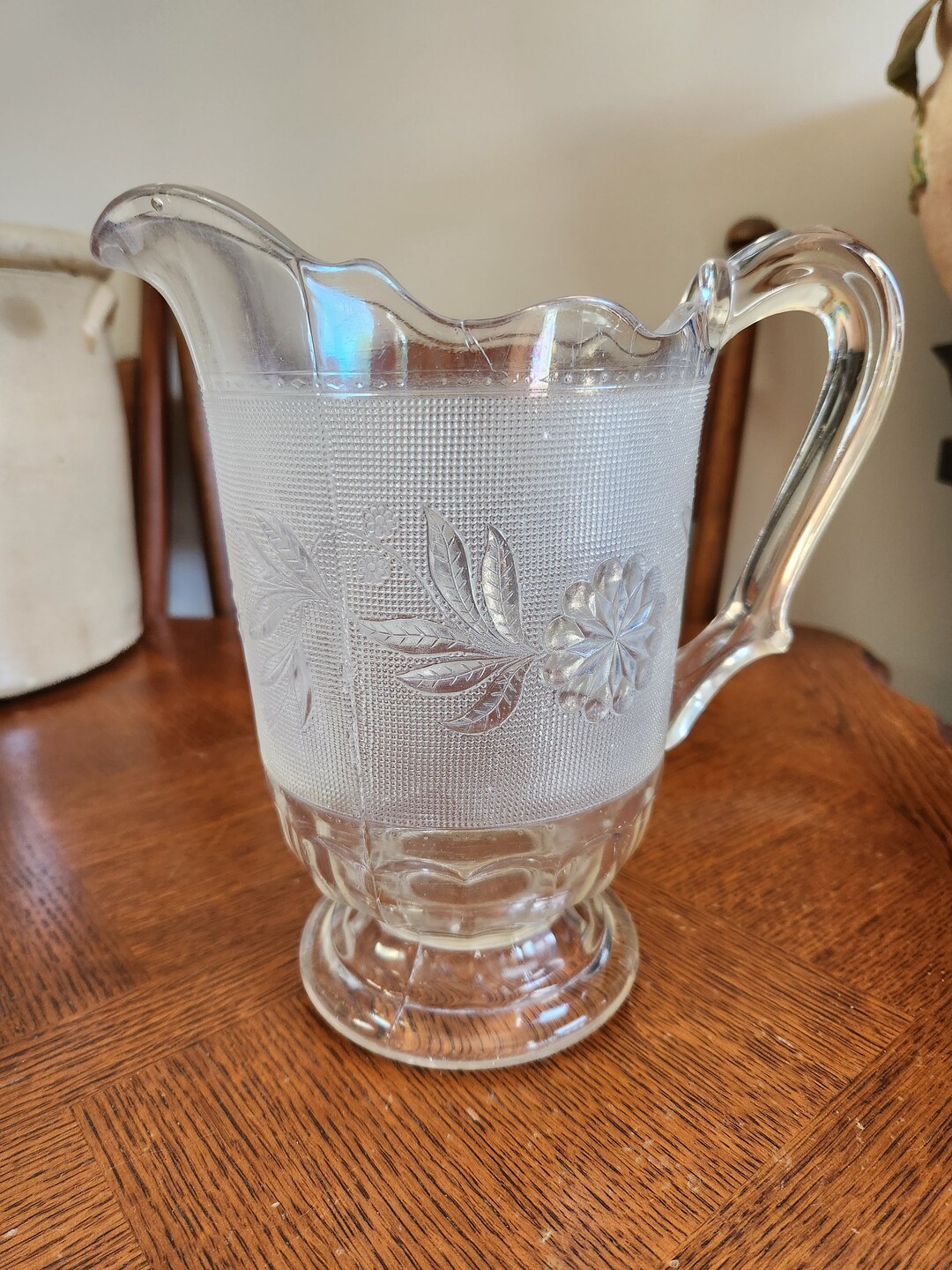 Flint Glass Co. Stippled Dahlia Pattern Water Pitcher 1880s Early ...