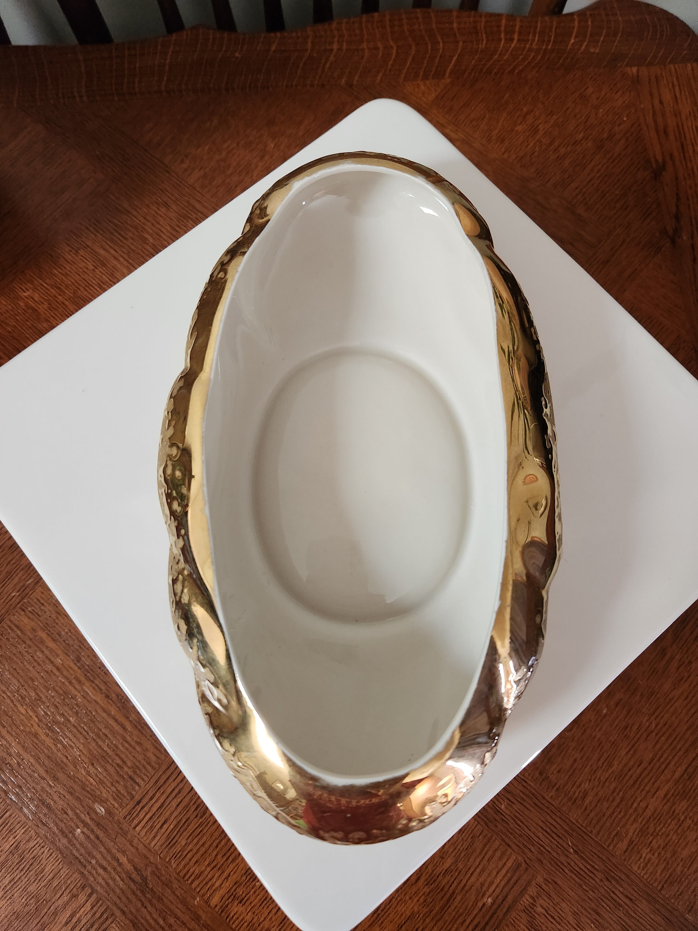Weeping Gold Nugget Oblong Porcelain Bowl. 22 KT Gold Hand Decorated ...