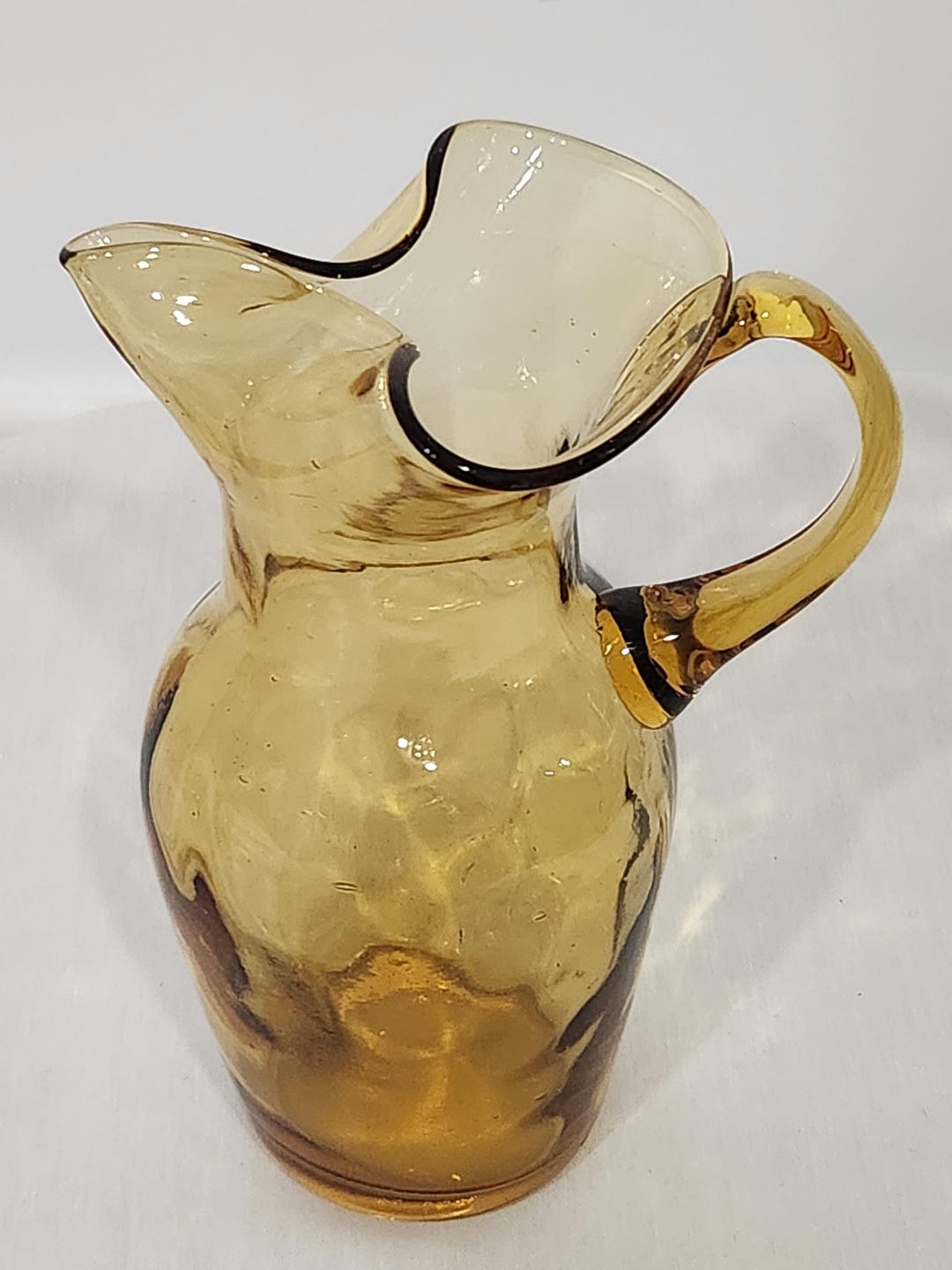 Hand Blown Juice Pitcher, Honey Amber, 1960s, Dimpled, Air Bubbles ...