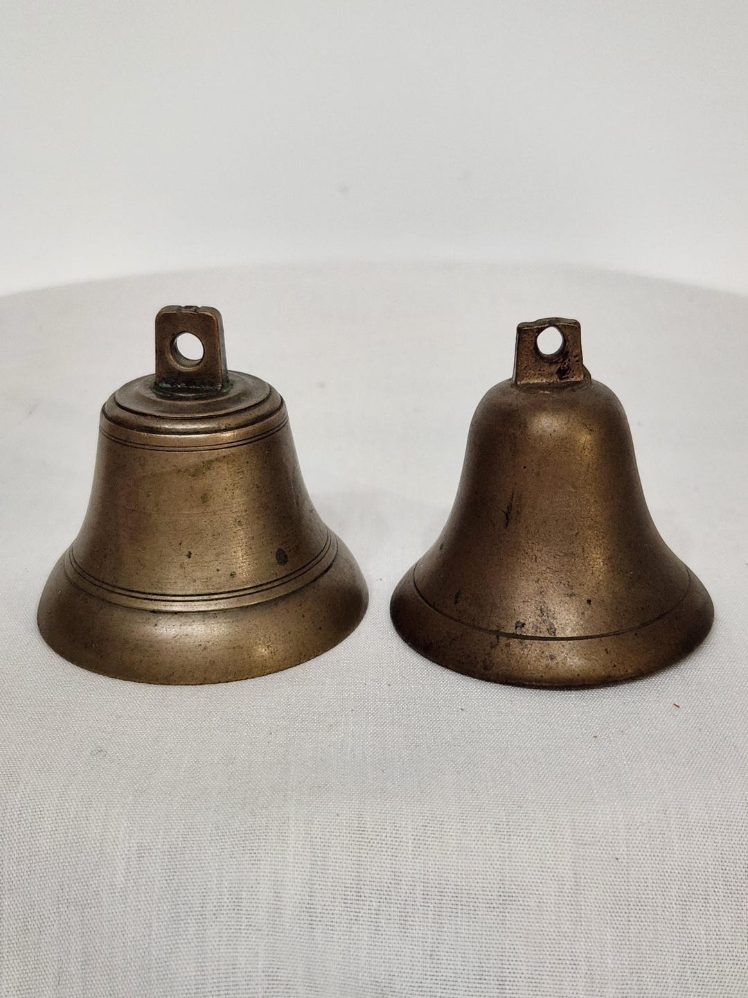 2 Pc Set Solid Brass Bells, With Original Strikers, Small Both Approx 2 ...