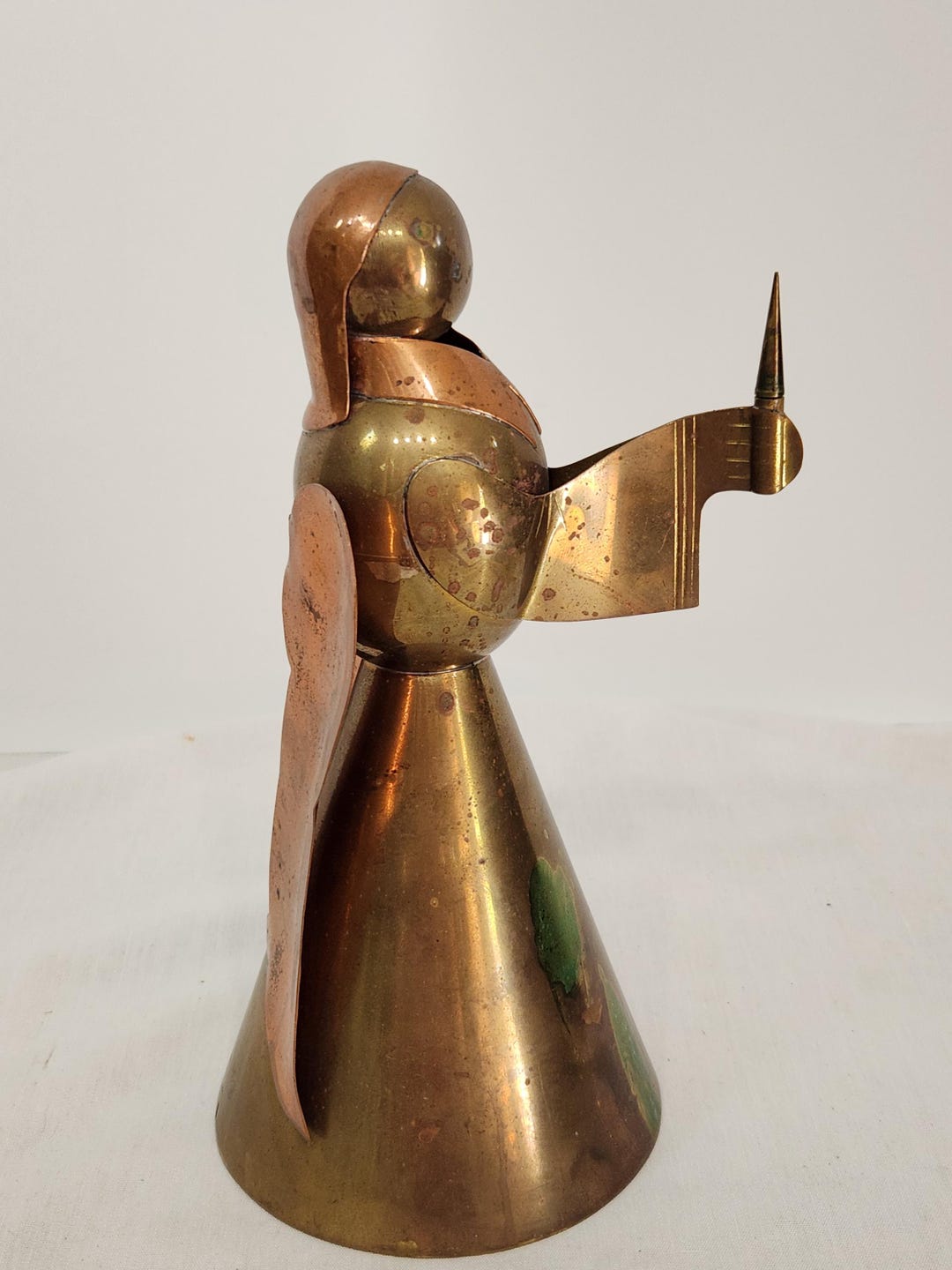 Vtg Solid Brass & Copper Angel Figurine Spike Candle Holder, Made in ...