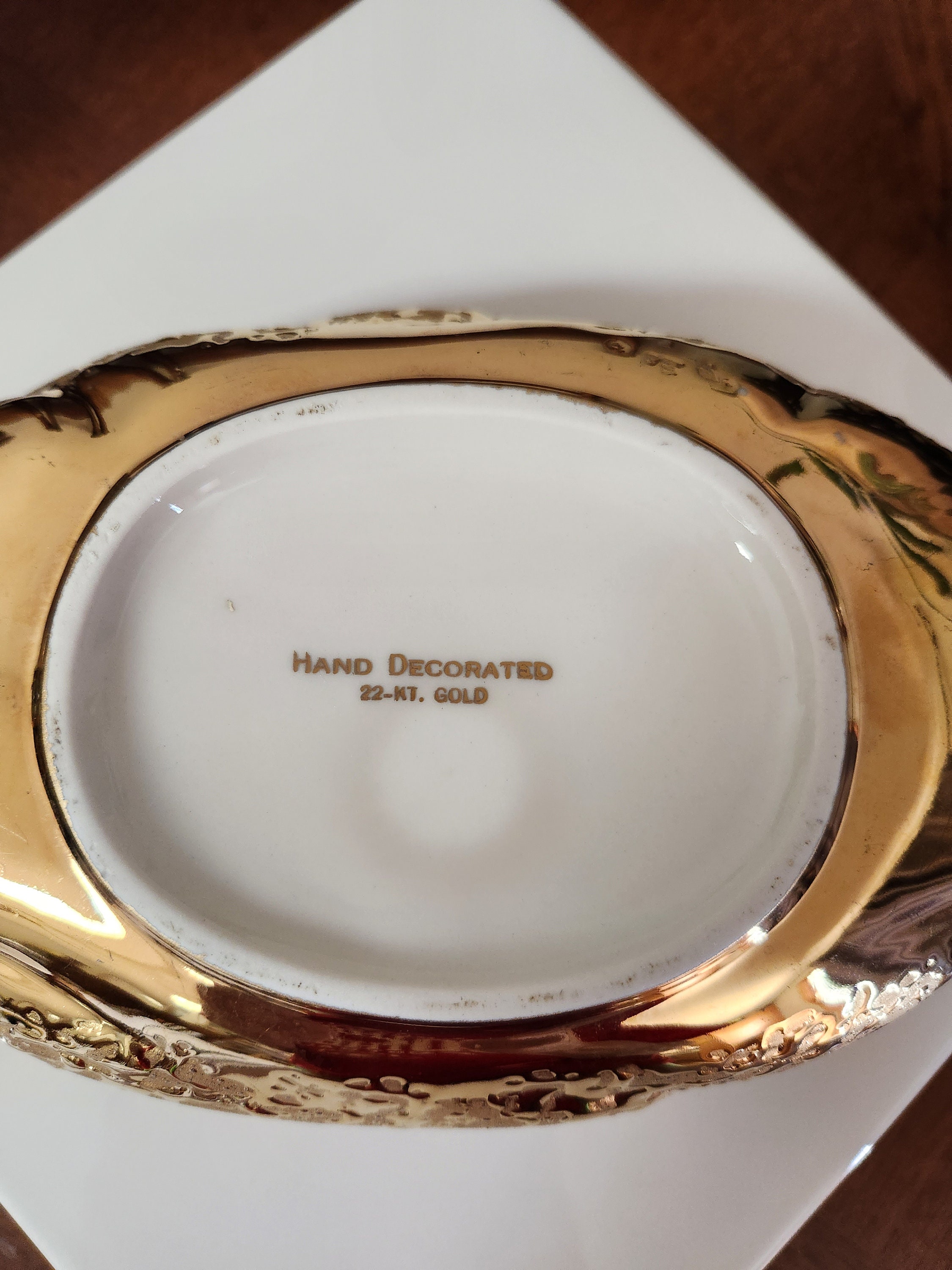 Weeping Gold Nugget Oblong Porcelain Bowl. 22 KT Gold Hand Decorated ...