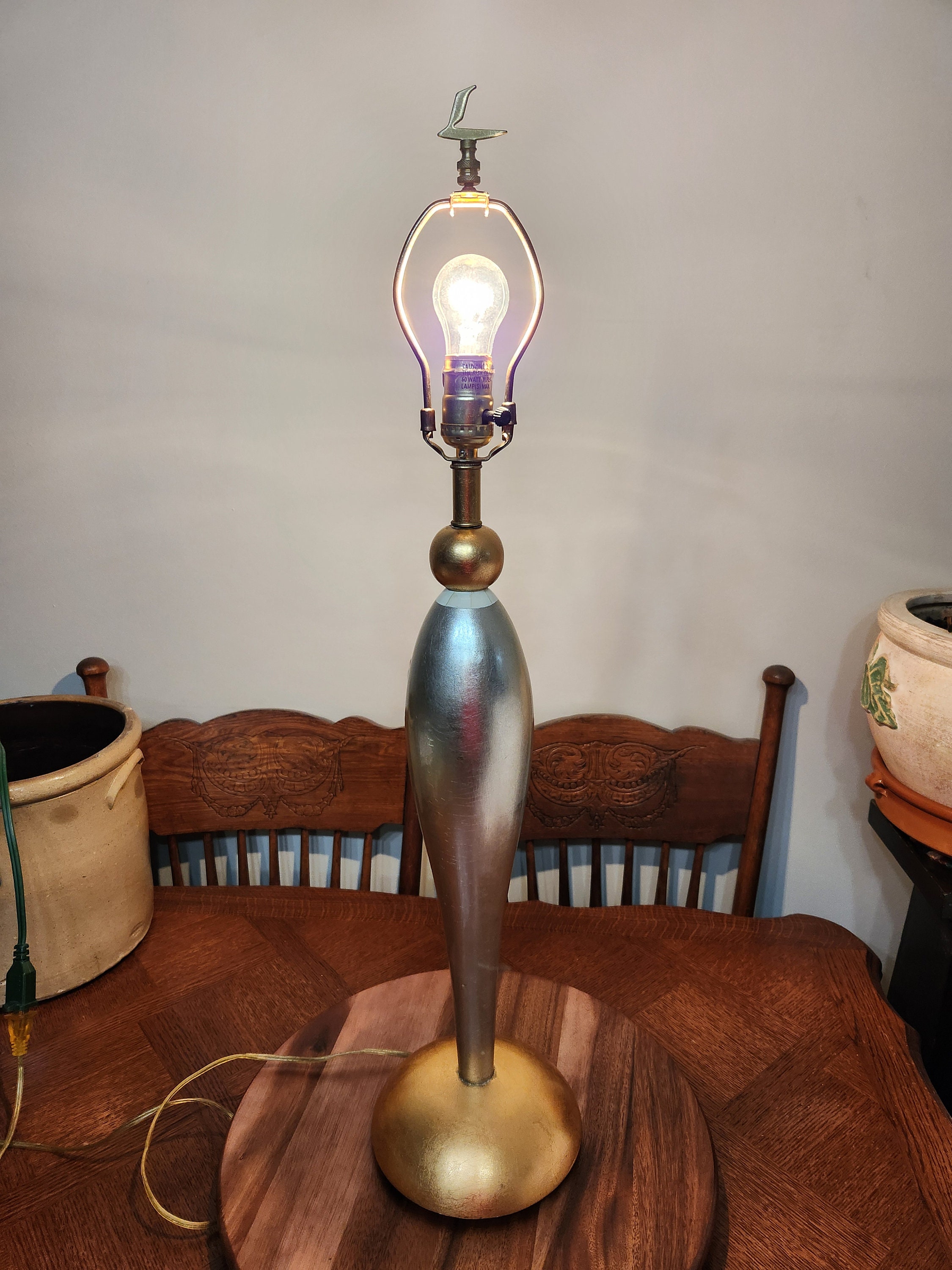 Atomic MCM Gold Silver Missile Table Lamp Art Deco Original Harp ...