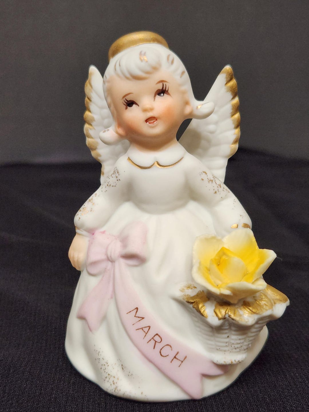Lefton Birthday Angel of the Month, March 3332, Bisque With Gold Halo ...