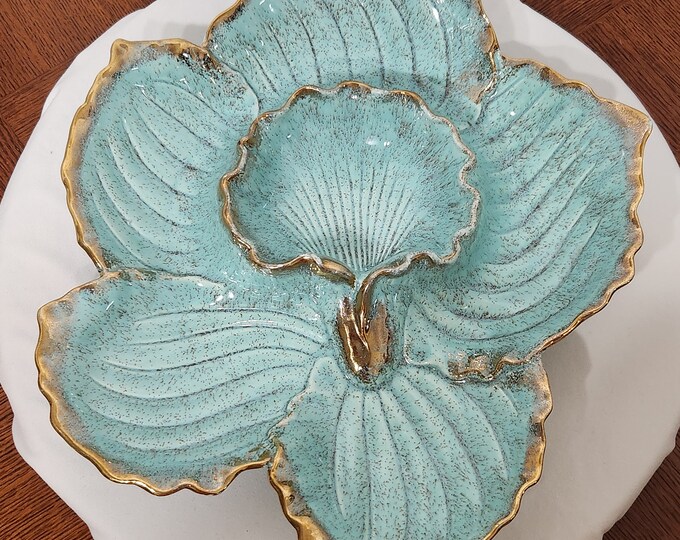 Daffodil MCM Turquoise & Gold Large Snack Relish Serving Tray ...