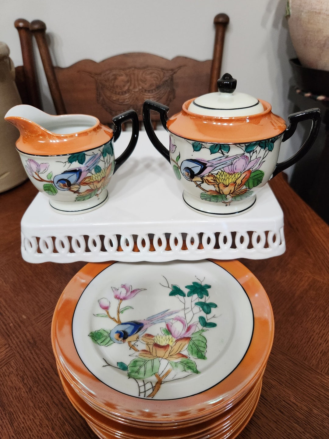 11 Pc Chikaramachi Porcelain Plates, Hand Painted. Orange Lusterwear ...