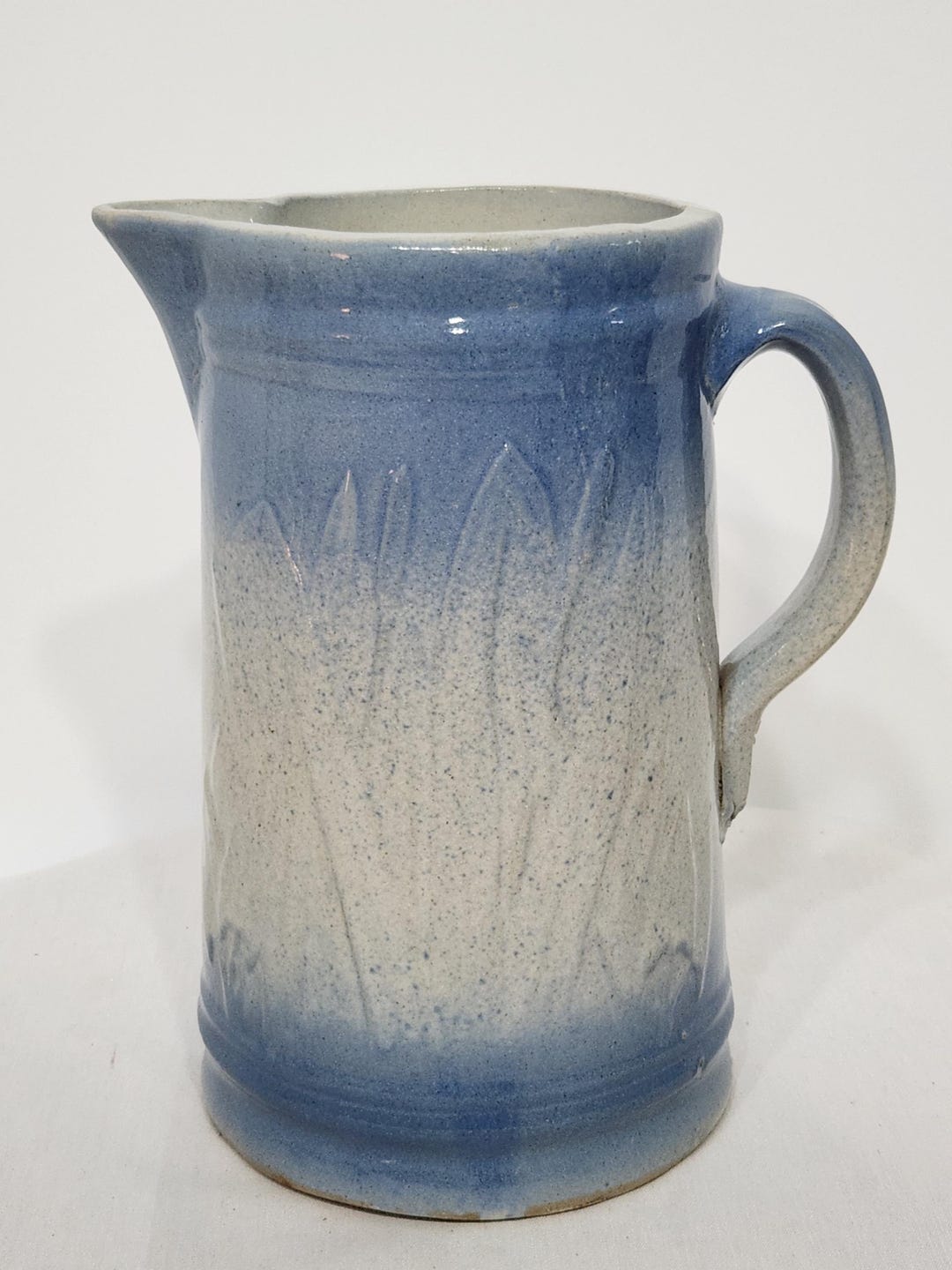 Blue and Gray Stoneware Pitcher Embossed Cattails Design, Salt Glazed ...