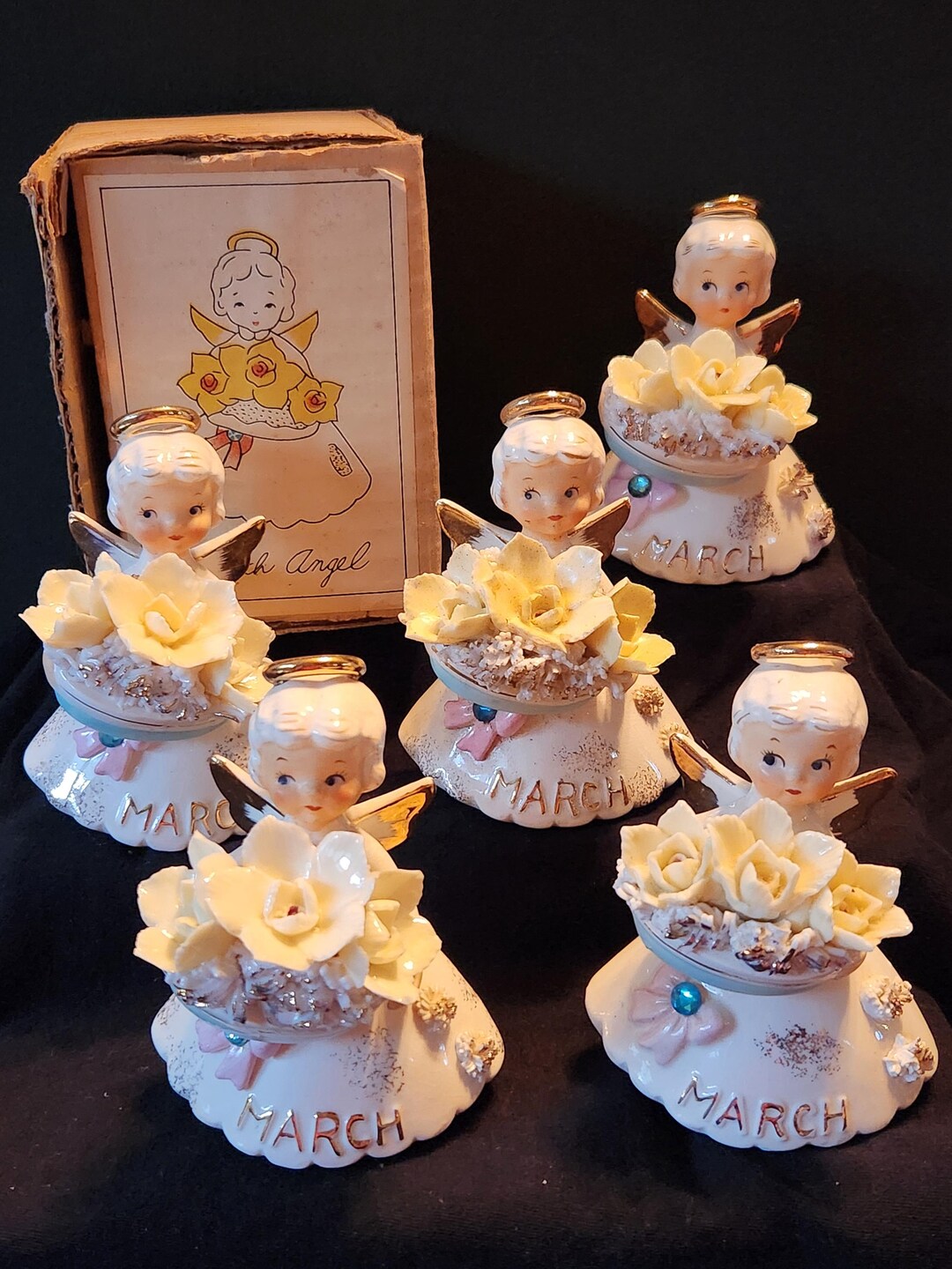 Lefton 489 Birthday Angel of the Month. 5 March Daffodil Aquamarine ...