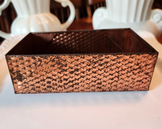 Tin Box, Copper Patina Open Top Small Rectangle Box With Diamond ...