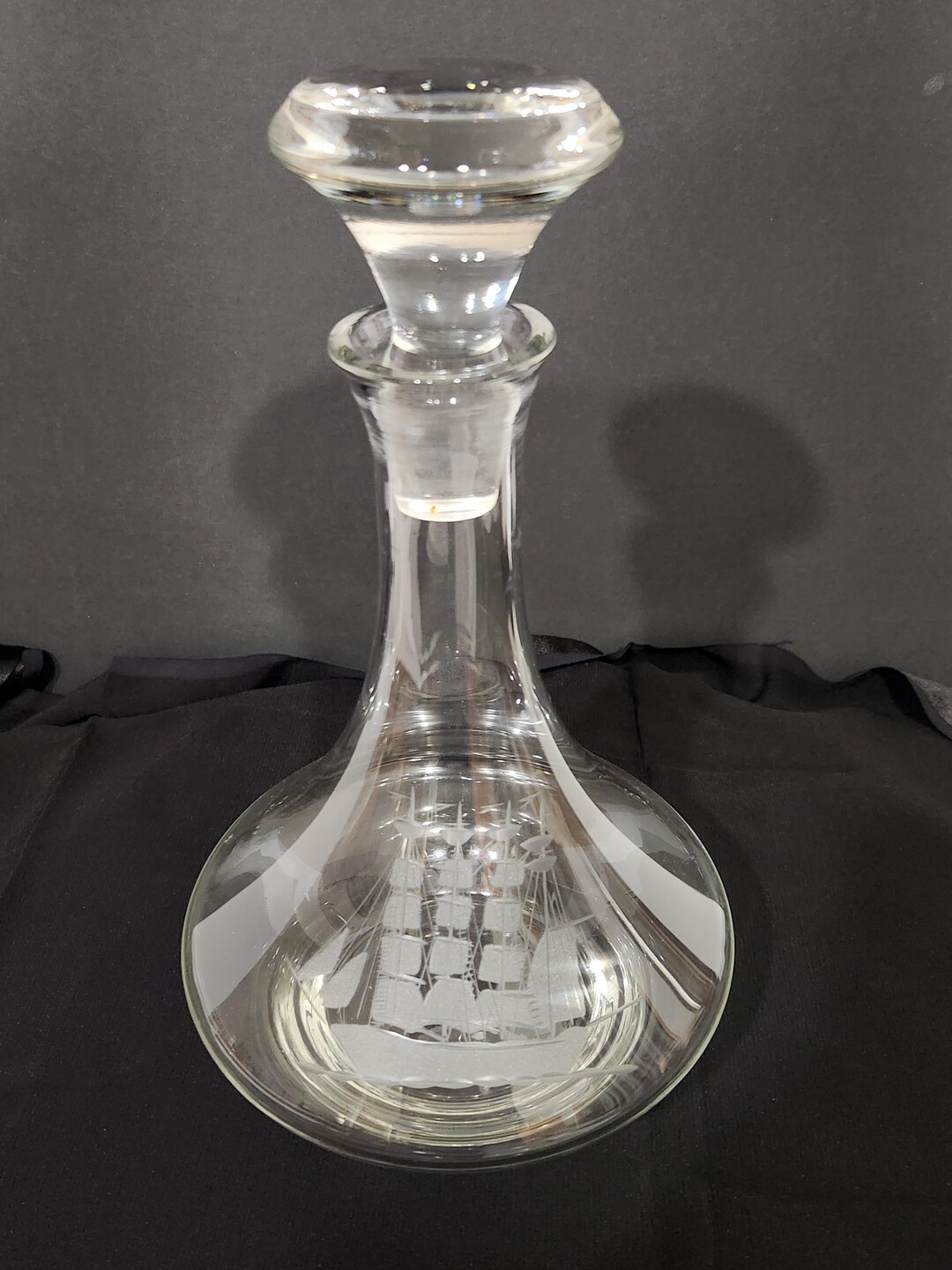 Vintage Etched Ship Decanter With Original Stopper. Tall Master Ship ...