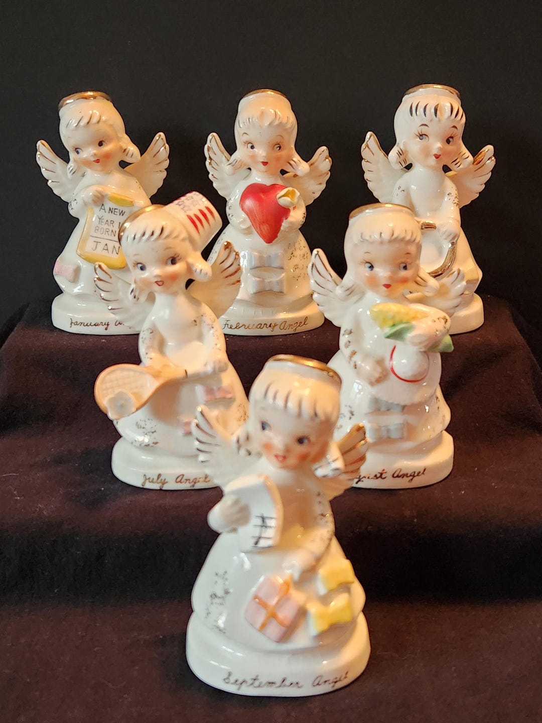 Lefton Birthday Angels of the Month, Girls With Pigtails and Halos and ...