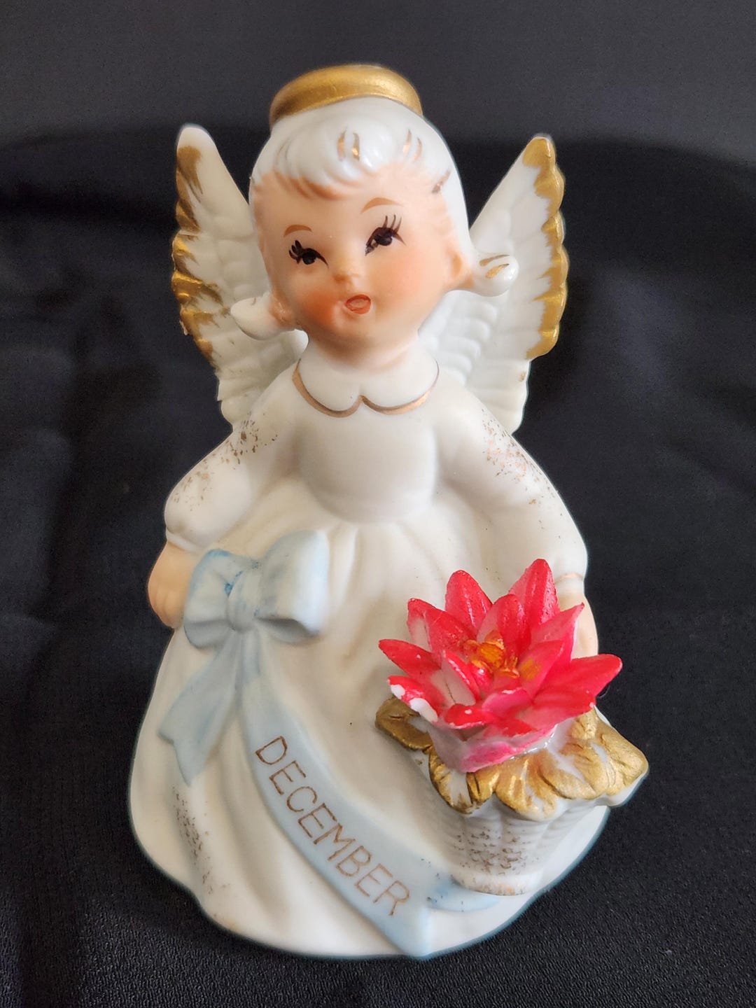 Lefton Birthday Angel of the Month, December 3332, Bisque With Gold ...