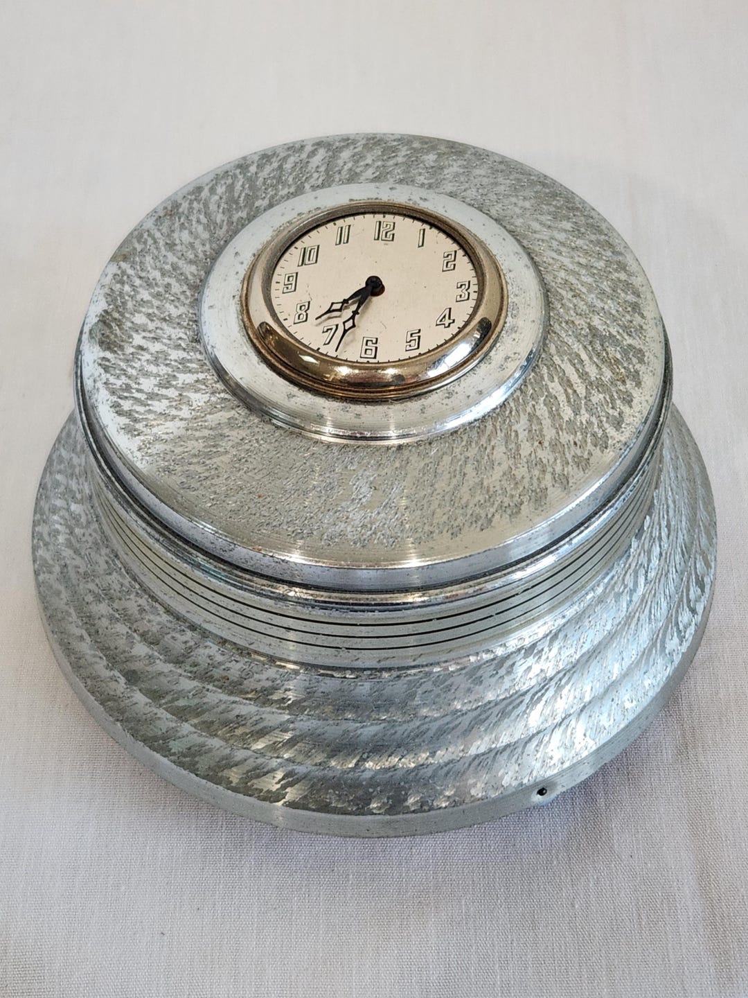 Vintage Aluminum Powder Music Box With Clock, Jewelry, Silver, Metal ...