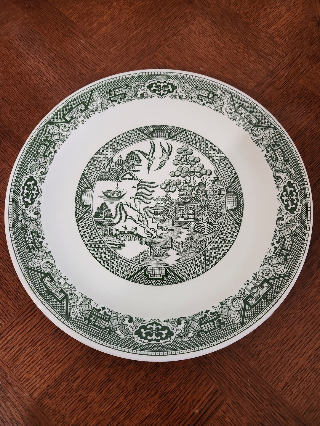 Royal China Green Willow Ware 12" Round Chop Plate Serving Plate ...