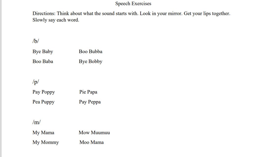 Bilabial Tongue Twisters, Apraxia, Speech Therapy, Articulation - Etsy