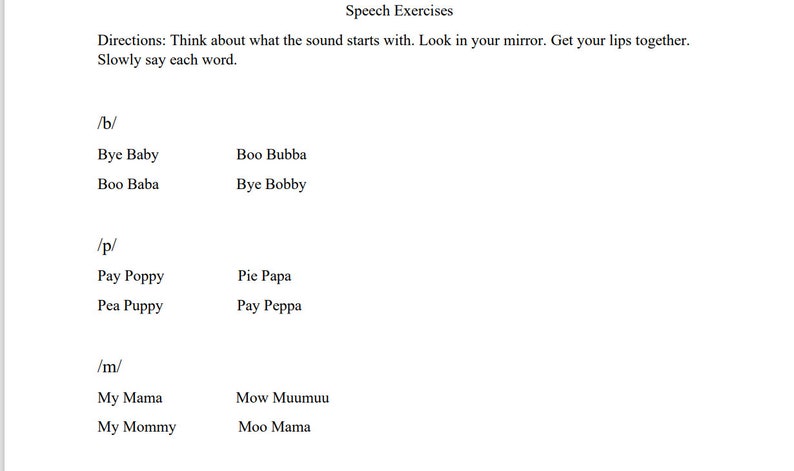 Bilabial Tongue Twisters, Apraxia, Speech Therapy, Articulation - Etsy