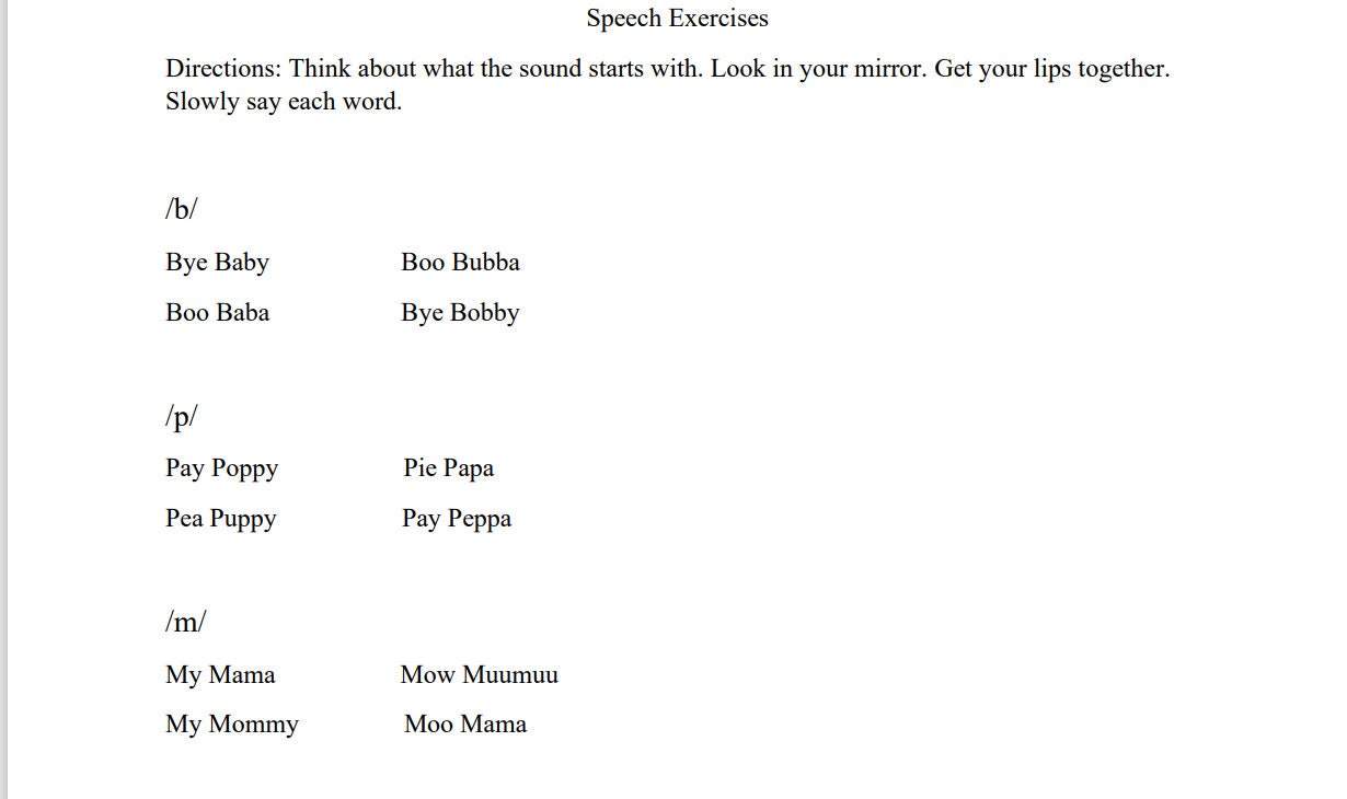 Bilabial Tongue Twisters, Apraxia, Speech Therapy, Articulation - Etsy