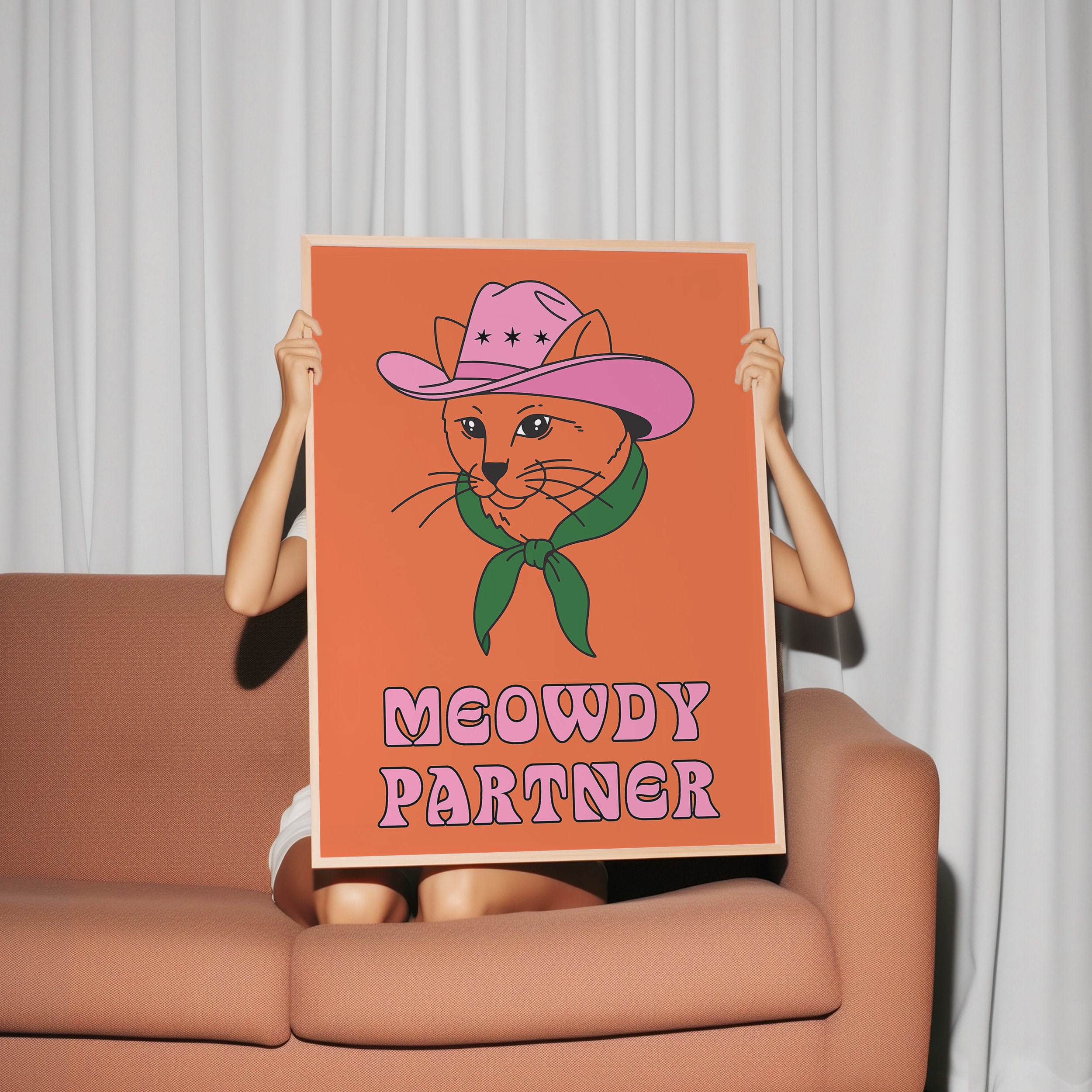 Meowdy Partner Tabby Cat Art Printable Cowboy Cat Meme Western Home ...